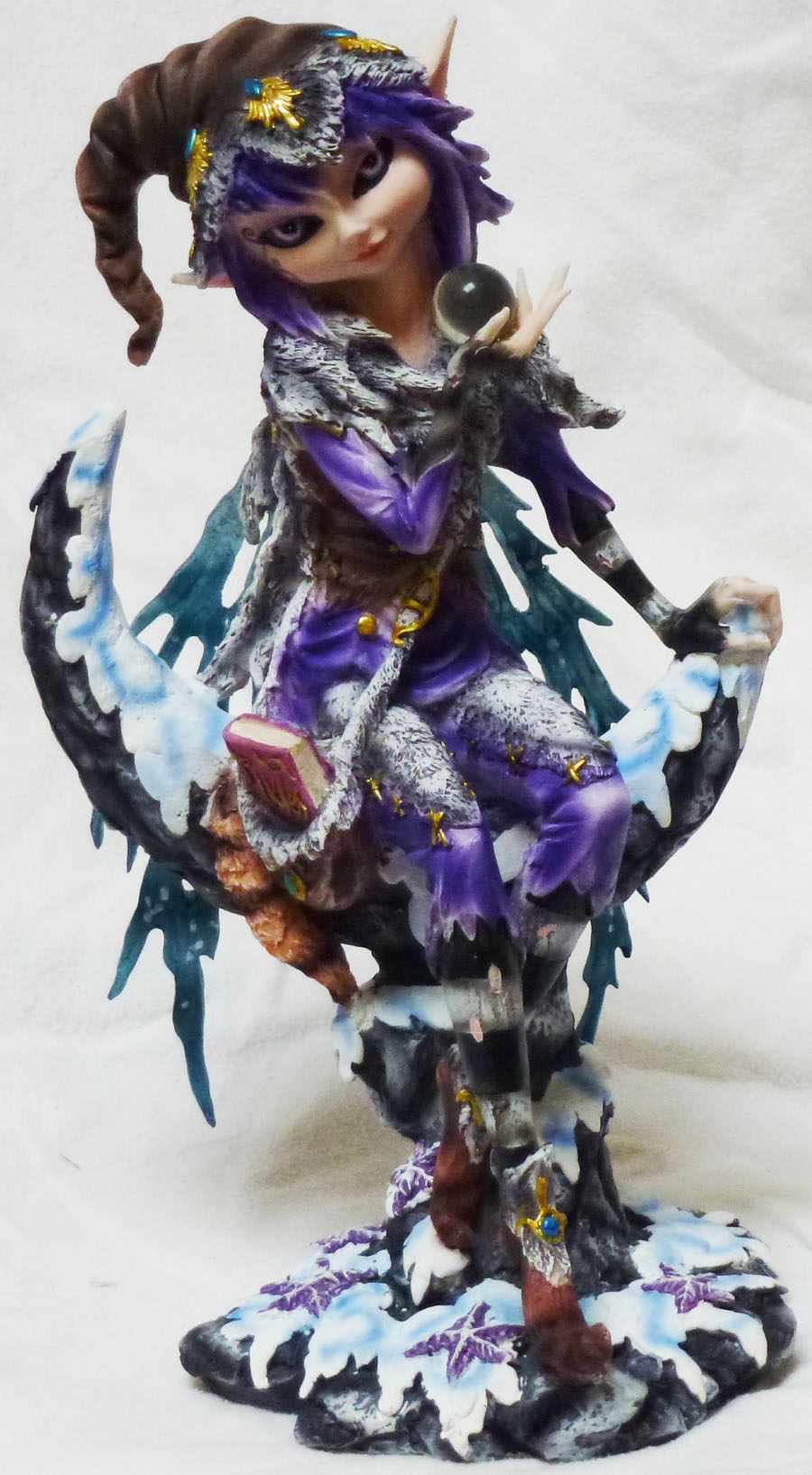 SNOW PIXIE Elf Fairy Sitting on Crescent Moon statue figurine H11.25 ...